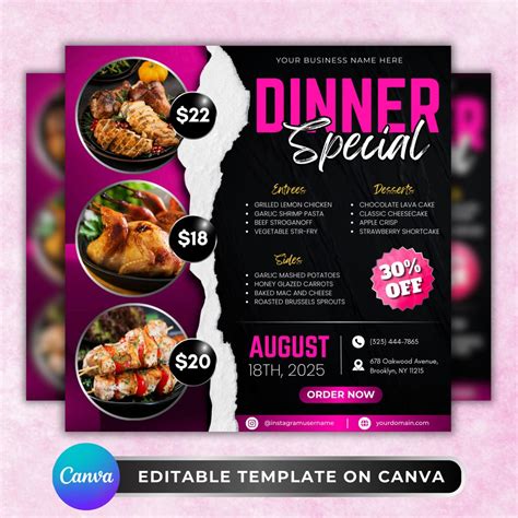 Dinner Specials Flyer Restaurant Menu Template Editable Food Flyer