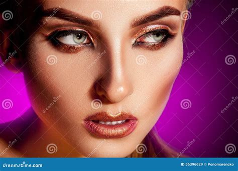 Close Up Portrait Of Woman With Healthy Skin And Nice Makeu Stock Image