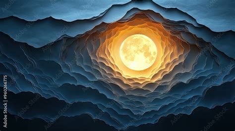 6 A Glowing Moon Phase Clock In 3d Paper Cut Style With Detailed