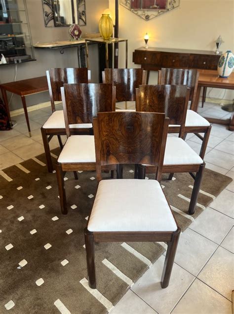 Proantic Suite De Six Chaises Art Déco En Noyer Et Ronce De Noyer