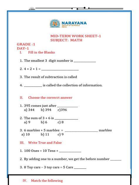 Worksheet 1 Class 1 Pdf Rainbow