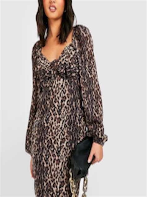 Buy Boohoo Leopard Print Chiffon Puff Sleeve Shift Dress Dresses For