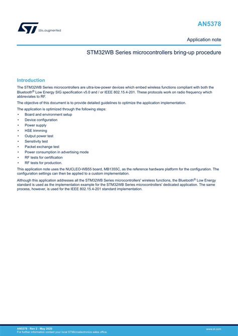 Pdf Stm32wb Series Microcontrollers Bring Up Procedure