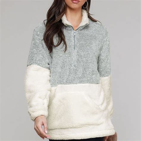 Fuzzy Sweater Pullover With Long Sleeve And Patchwork