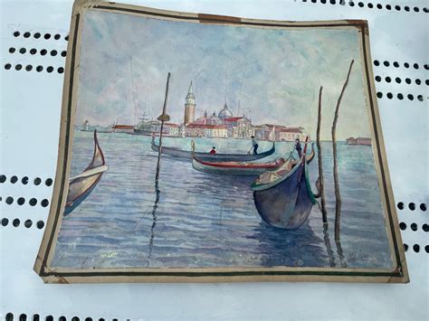 Proantic Aquarelle Les Gondoliers à Venise