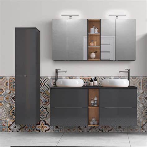 Lomadox Badmöbel Set Amarillo 147 Grey Spar Set 3 St