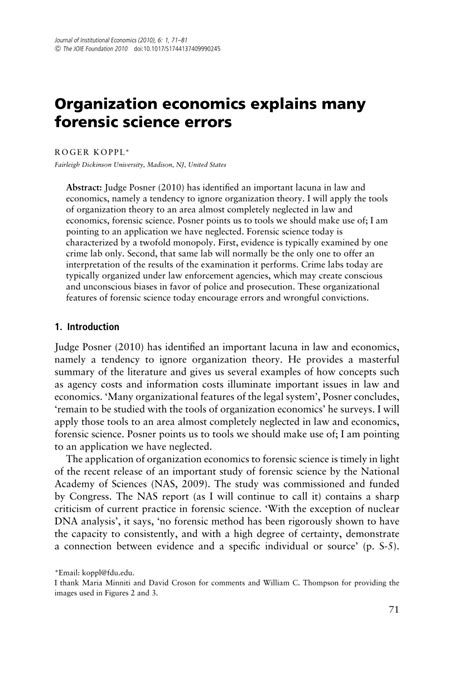 Pdf Organization Economics Explains Many Forensic Science Errors