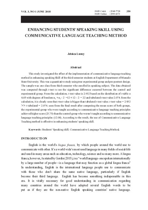 Pdf Enhancing Students Speaking Skill Using Communicative Language Teaching Method