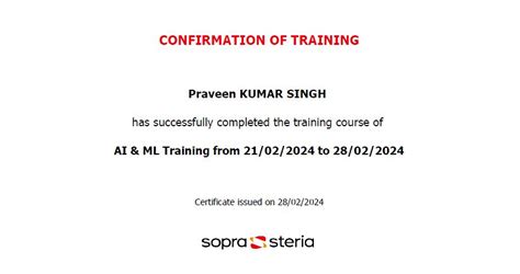 completed artificial intelligence and machine learning training program by sopra banking