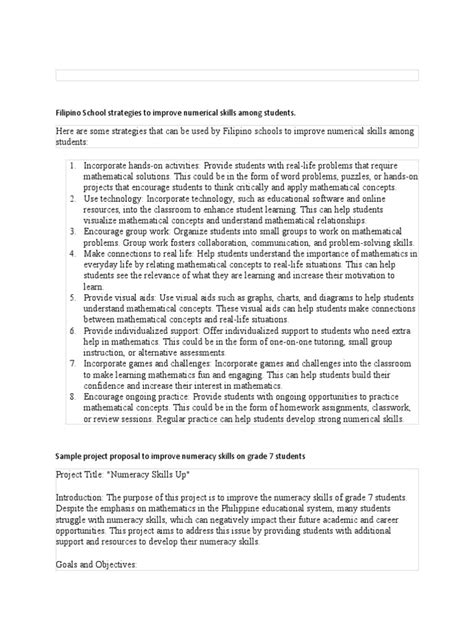 Sample School Strategies For Numeracy Intervention Pdf Educational