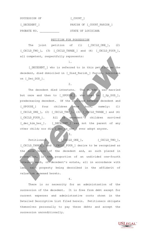 Petition Of Possession In Louisiana Us Legal Forms