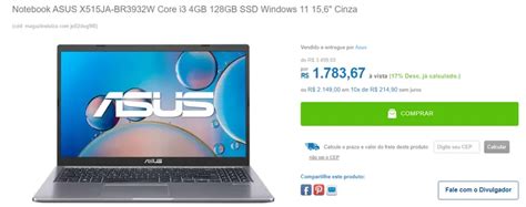 Notebook Asus X515ja Br3932w Core I3 4gb 128gb Ssd Windows 11 156