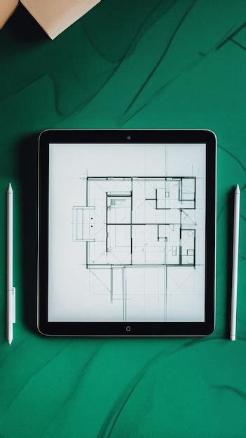 A Digital Tablet Displaying Architectural Designs With A Minimalist