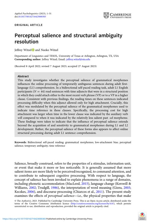 Pdf Perceptual Salience And Structural Ambiguity Resolution