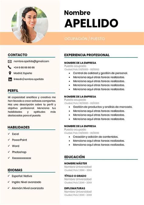 Ejemplo De Curriculum Vitae Con Foto Gratis