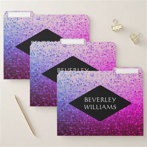 Personalized Sparkling Violet Set Of File Folders Zazzle