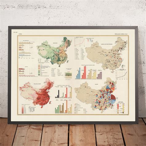 Old Infographic Map Of China 1967 Agriculture Industry And Trade