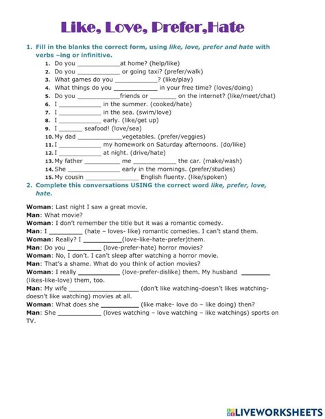 Likelovepreferhate Worksheet Workbook Hate School Subjects