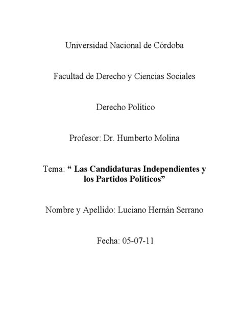 Las Candidaturas Independientes Y Los Partidos Políticos Pdf