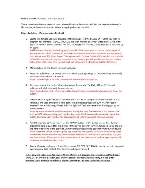 Ge V2 Universal Remote Instructions Jasco Products