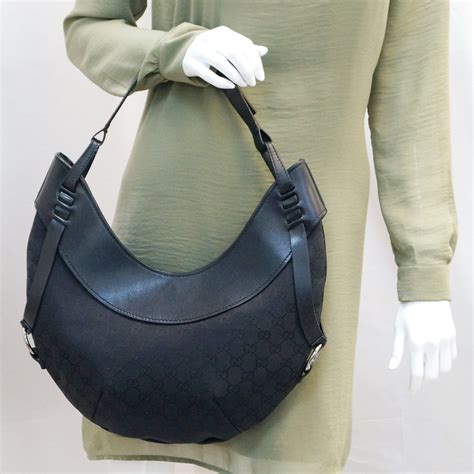Gucci Hobo Bag Gg Canvas Half Moon Black Gucci Bags
