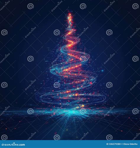 Digital Glowing Tech Christmas Tree On Blue Background Stock Illustration Illustration Of