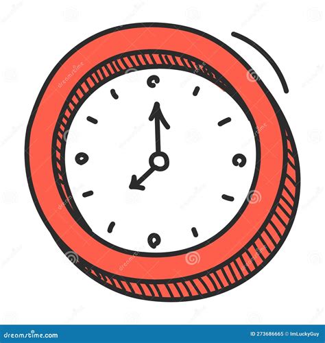 Red Clock Doodle Icon Vector Isolated Sketch Style Stock Vector