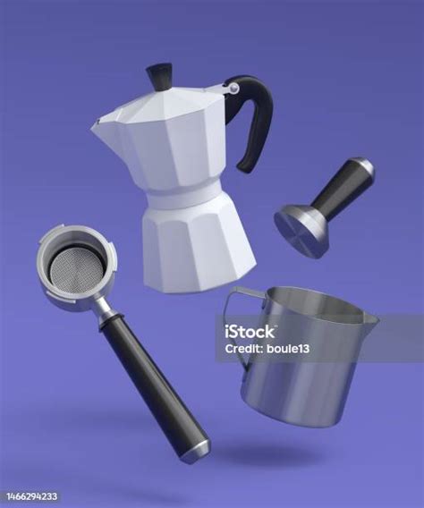 보라색 배경에 경적과 간헐천 커피 메이커가 있는 에스프레소 커피 머신 3차원 형태에 대한 스톡 사진 및 기타 이미지 3차원 형태 간헐천 구이 Istock