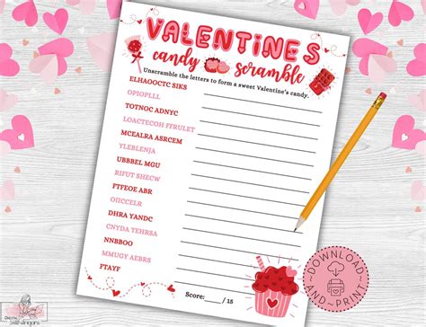 Valentines Candy Scramble Game Printable Valentines Day Party Game