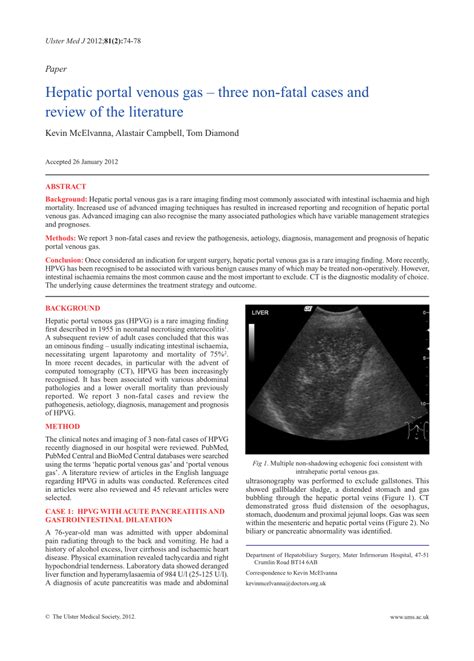 Pdf Hepatic Portal Venous Gas Three Non Fatal Cases And Review Of