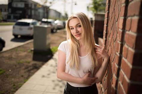 Wallpaper Blonde Portrait Smiling Women Outdoors Depth Of Field