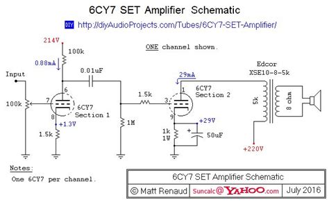 Schematic 6CY7 Single Ended Triode SET Stereo Amplifier Channel Elektronik Sets