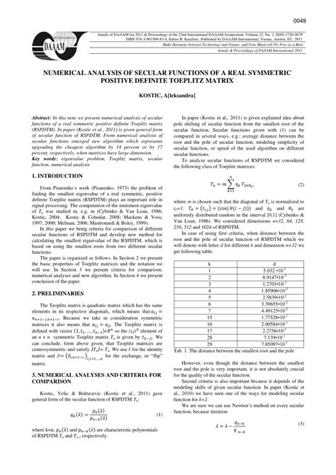 Pdf Numerical Analysis Of Secular Functions Of A Real Symmetric