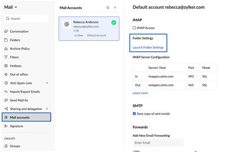 zoho mail imap and smtp configuration details