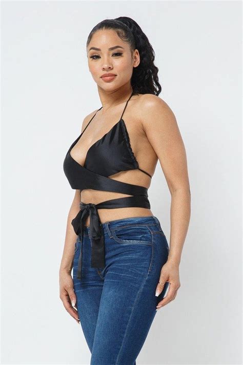 Satin Wrap Around Top Wrap Around Top Satin Wrap Womens Fashion