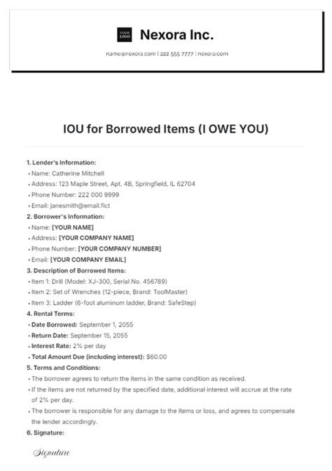 Free Iou For Borrowed Items Template To Edit Online