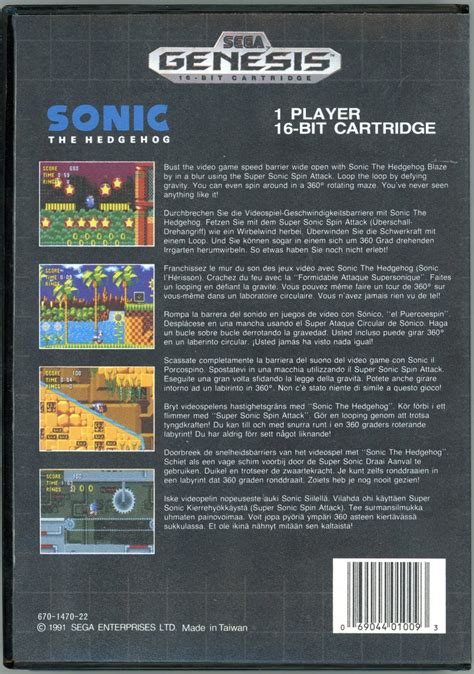 1991 Sonic The Hedgehog Sega Genesis Video Game Cartridge Complete In