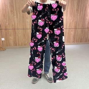 卡通KT猫圣诞节加绒睡裤女居家休闲秋冬法兰绒Kitty绒裤外贸新年 阿里巴巴