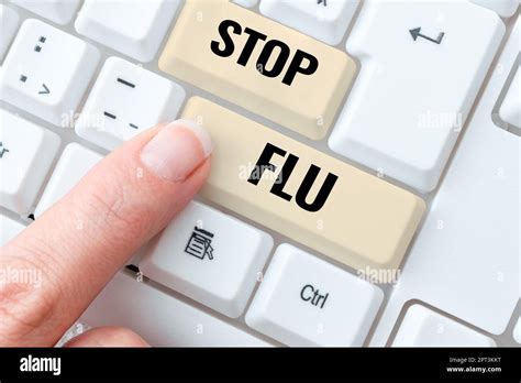 Hand Writing Sign Stop Flu Business Overview A Process Of Inputting And Storing Data Previously