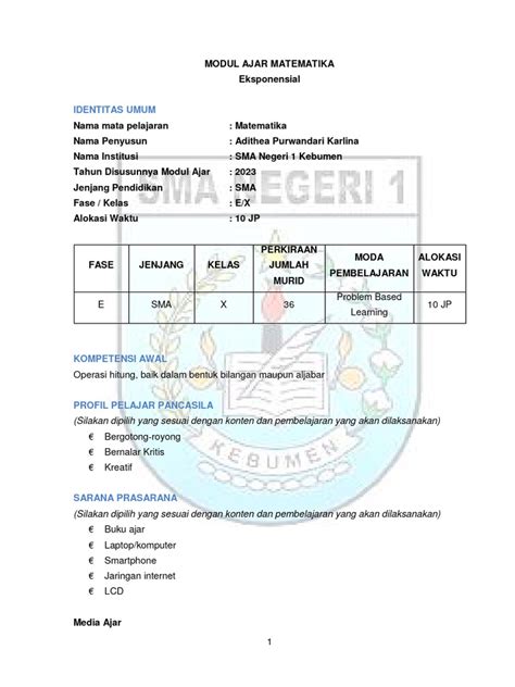 Matematika Modul Ajar Eksponen E Pdf