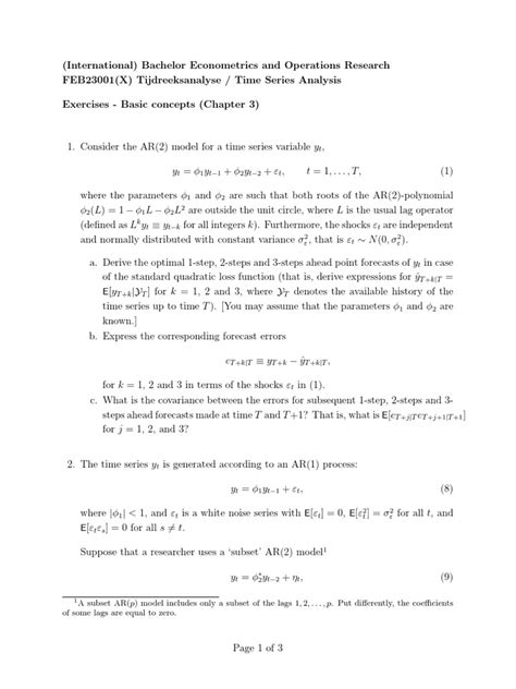 Exercises2 Tsa Pdf Errors And Residuals Time Series