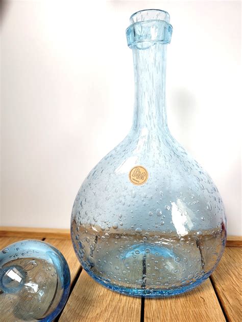 Carafe Biot verre bullé bleu Coucou Retro