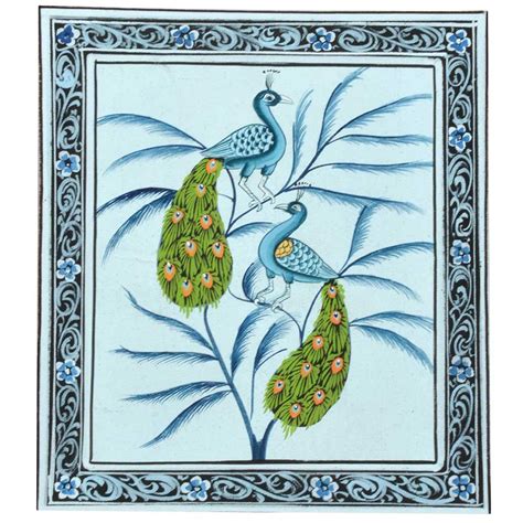 Handmade Miniature Painting Of Peacock On Silk Cloth