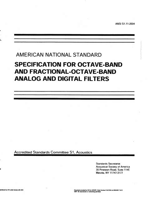 Ansi S1 11 2004 Specification For Octave Band And Fractional Octave