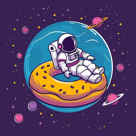 Premium Vector Astronaut Floating On Space Donut Balloon