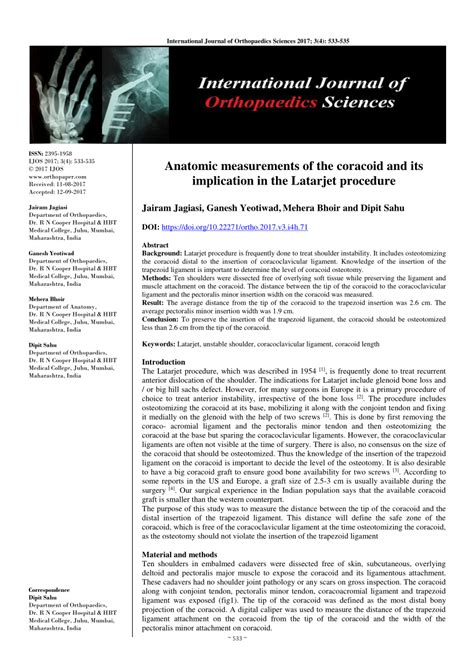 Pdf Anatomic Measurements Of The Coracoid And Its Implication In The