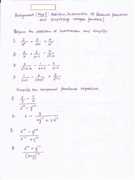 Mod 2 Day 3 Addition Subtraction Of Rational Functions And
