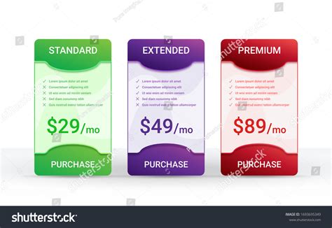 Price Comparison Table Layout Template Three เวกเตอร์สต็อก ปลอดค่า