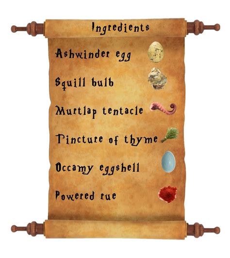 Names Of Ingredients For Potions From Harry Potter Harry Potter Potions