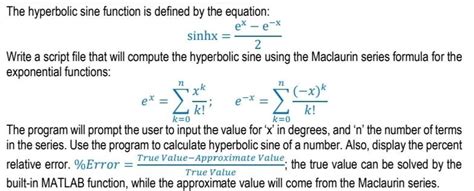 Solved N The Hyperbolic Sine Function Is Defined By The